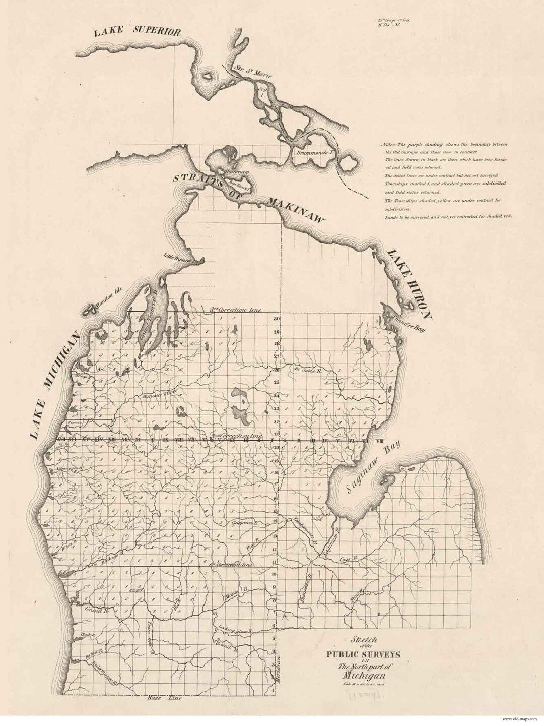 Michigan Public Surveys 1839 Old Map - Reprint 1843 Regional - Etsy
