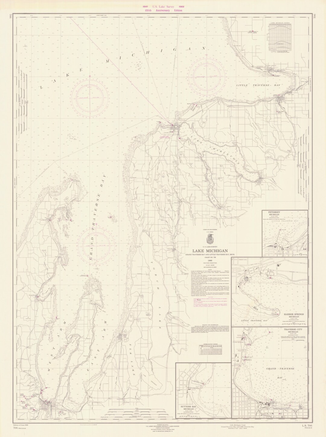 Grand Traverse Bay to Little Traverse Bay 1966 Lake Michigan Michigan ...