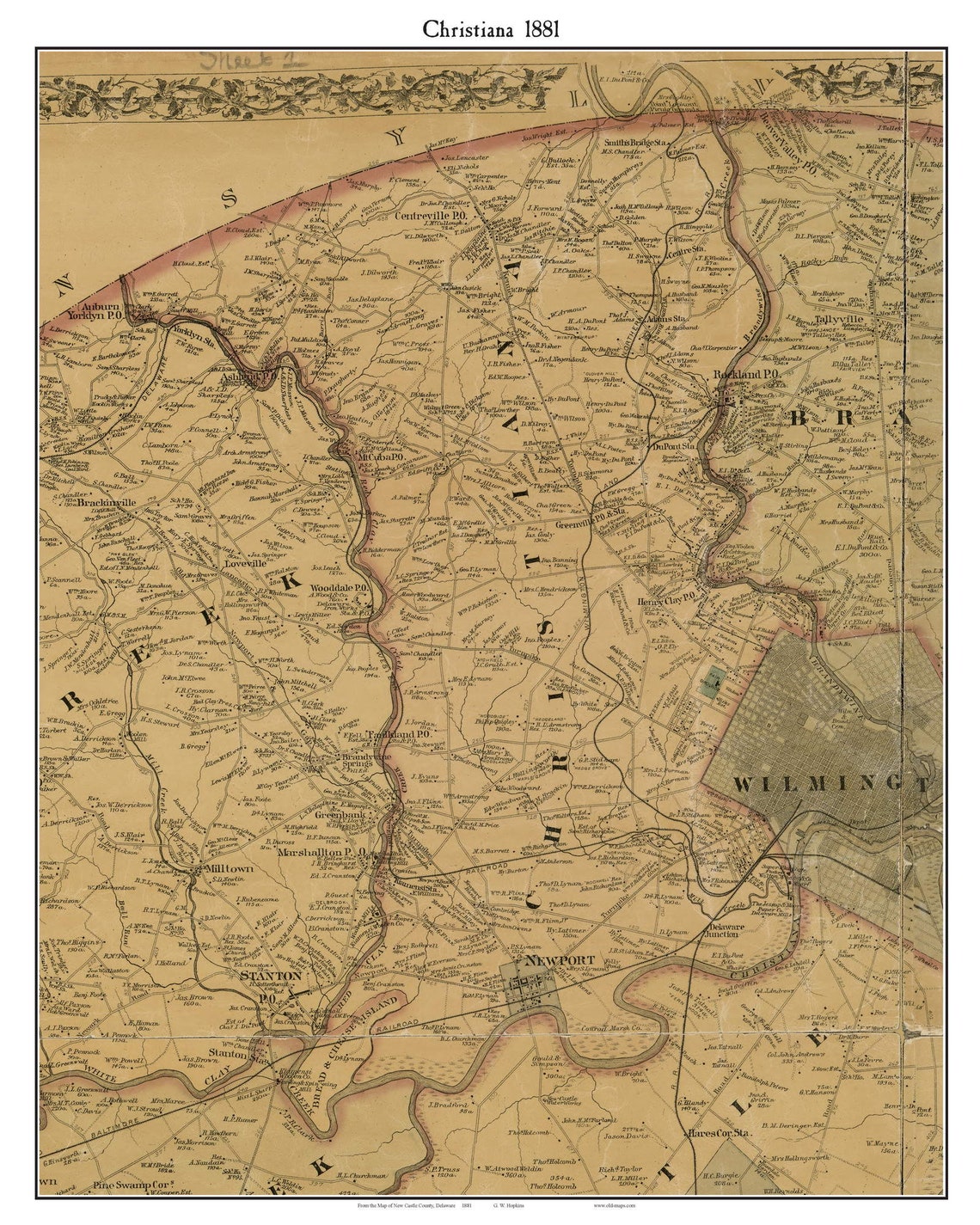 Christiana Delaware 1881 Old Town Map With Homeowner Names - Etsy