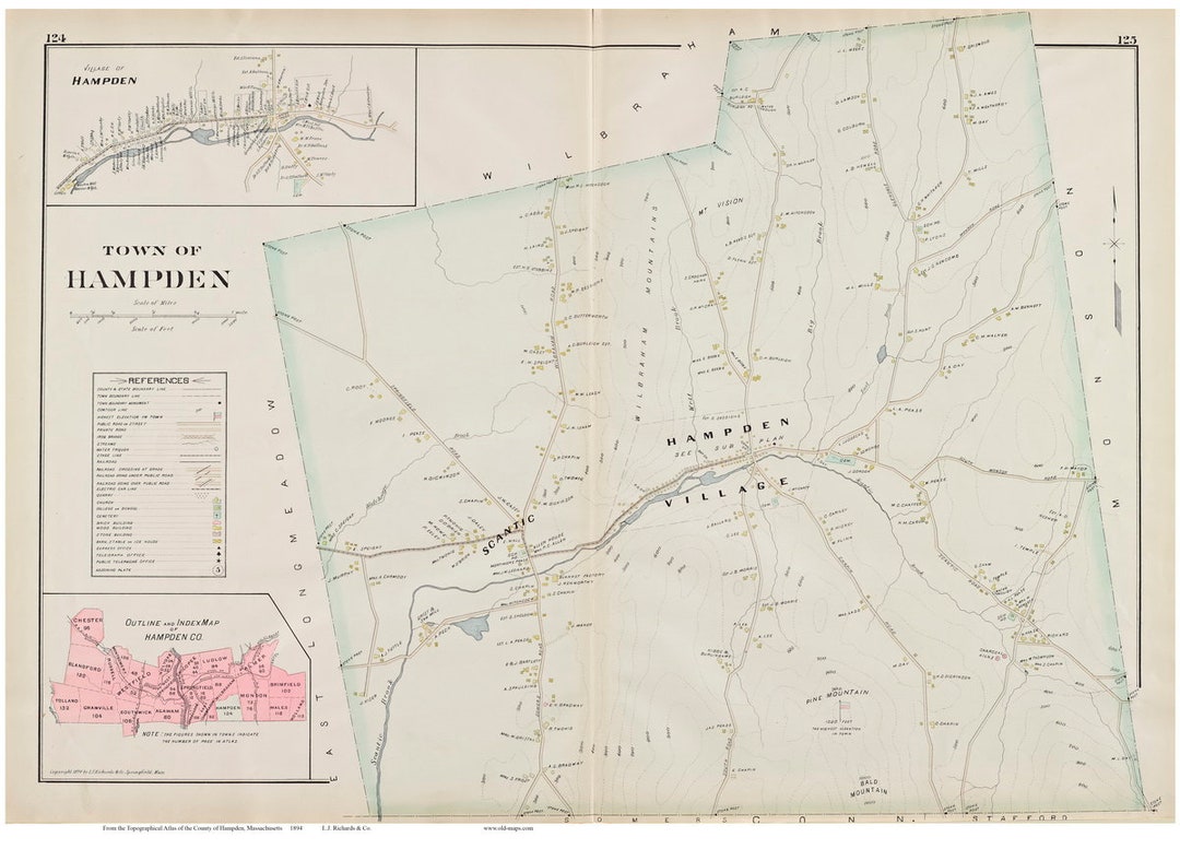 Hampden 1894 - Old Town Map Reprint - Hampden County, Massachusetts ...