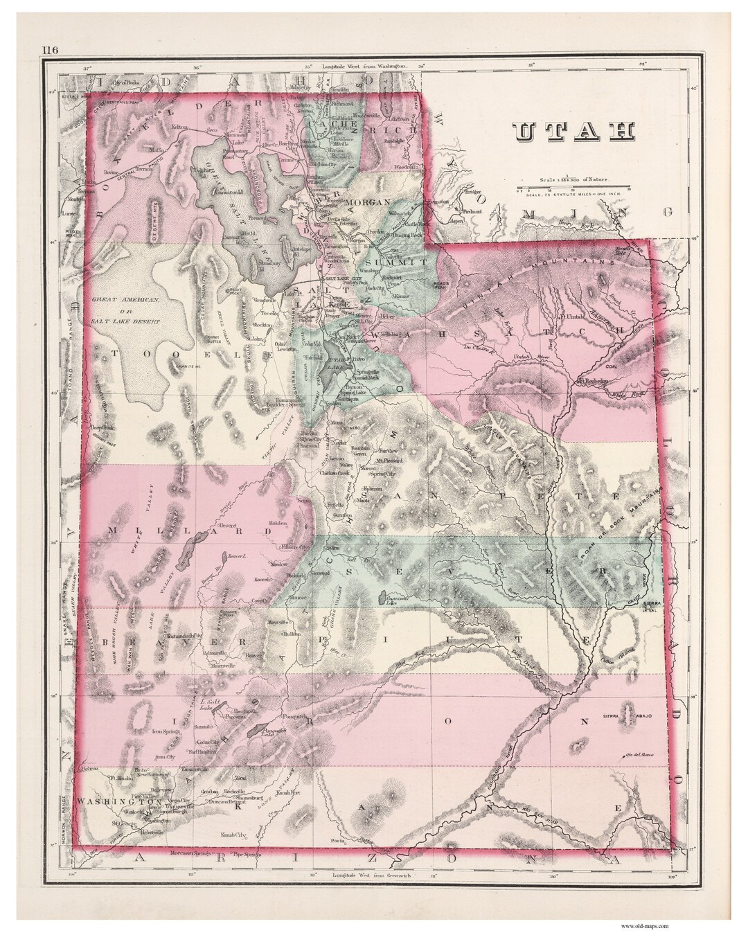 Utah 1878 Old Map - O.W. Gray State Map USA Atlas - Etsy