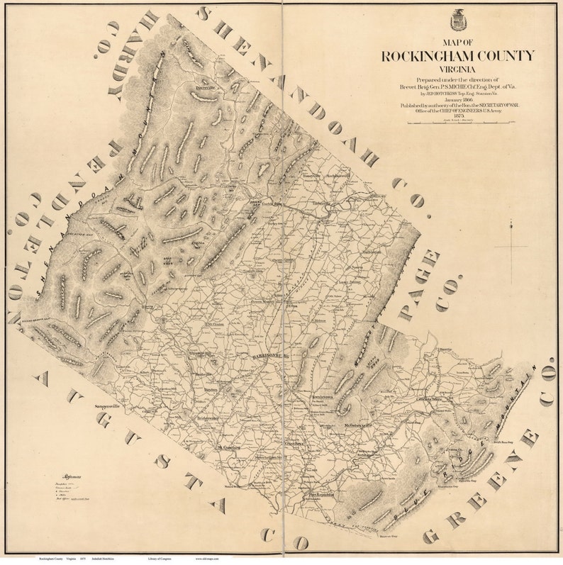 Rockingham County Virginia 1875 Old Wall Map With Homeowner | Etsy