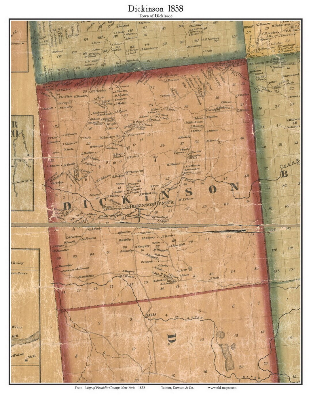 Dickinson 1858 Old Town Map With Homeowner Names New York - Reprint ...