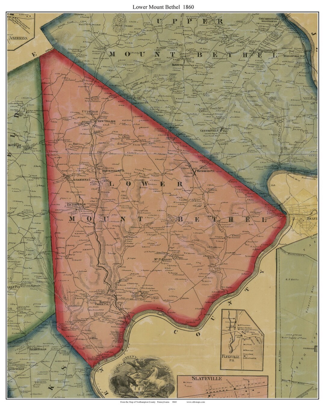 Lower Mount Bethel 1860 Old Town Map With Homeowner Names ...