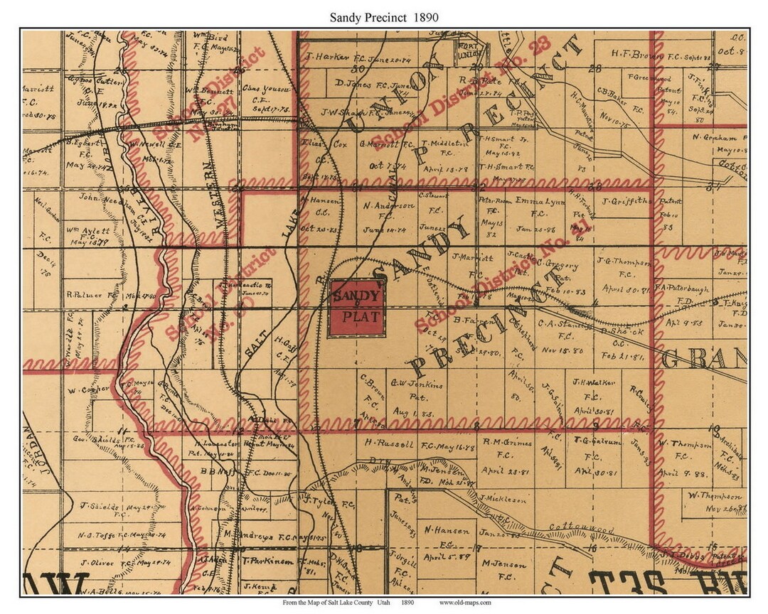 Sandy Precinct 1890 - Old Town Map With Homeowner Names - Utah ...