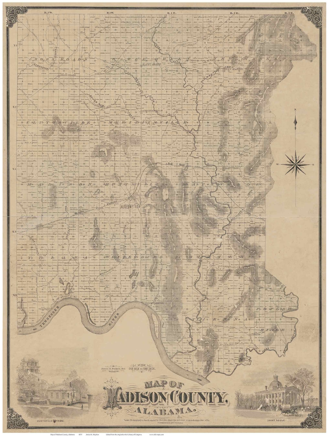 Madison County Alabama 1875 - Old Wall Map With Landowner Names ...