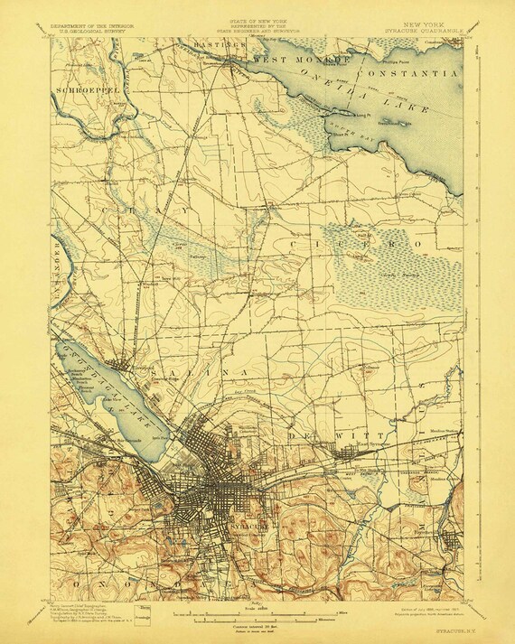 Syracuse 1898 1923 Old Topo Map Schroppel Cicero Salina | Etsy
