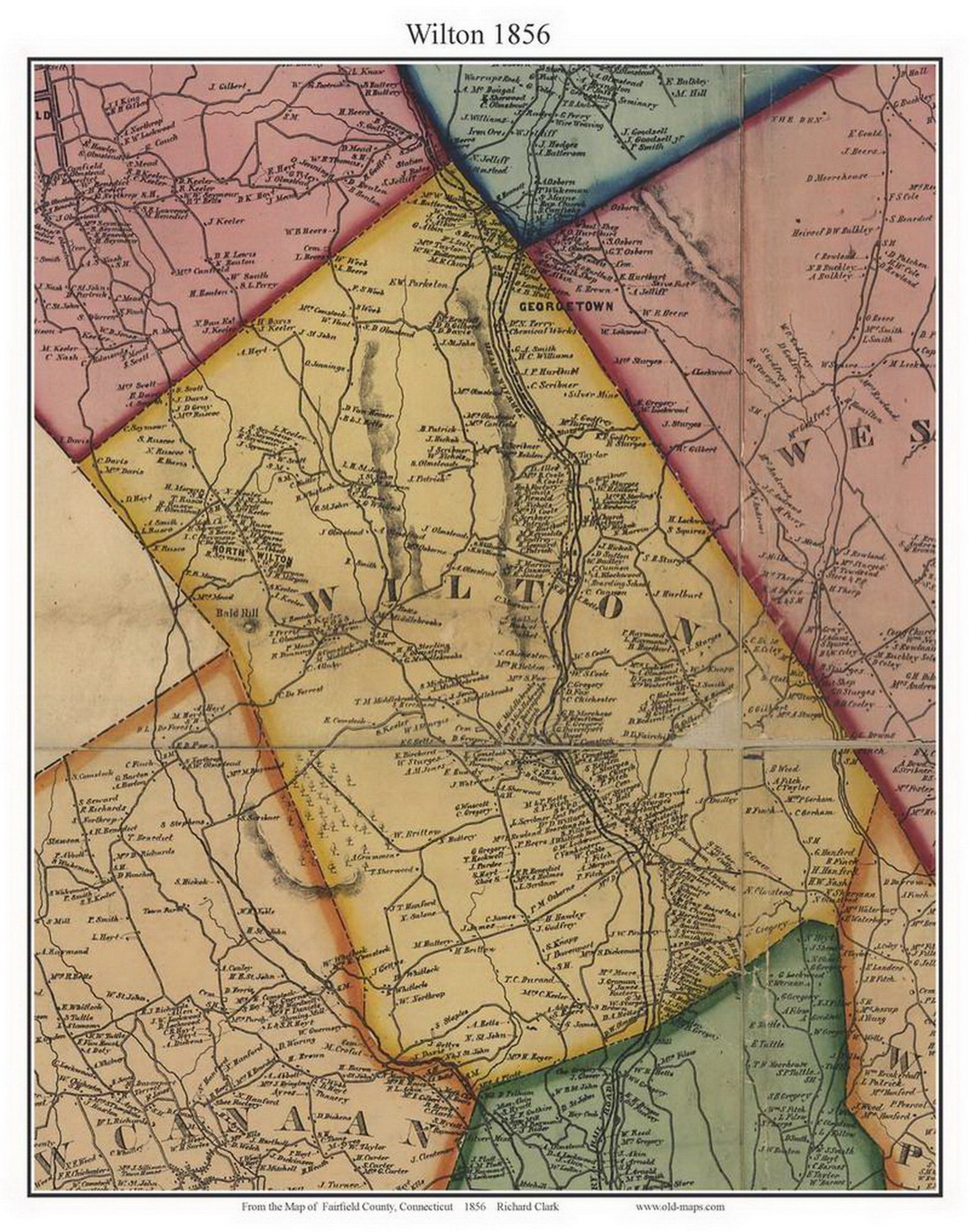 Wilton 1856 Old Town Map With Homeowner Names Connecticut - Etsy