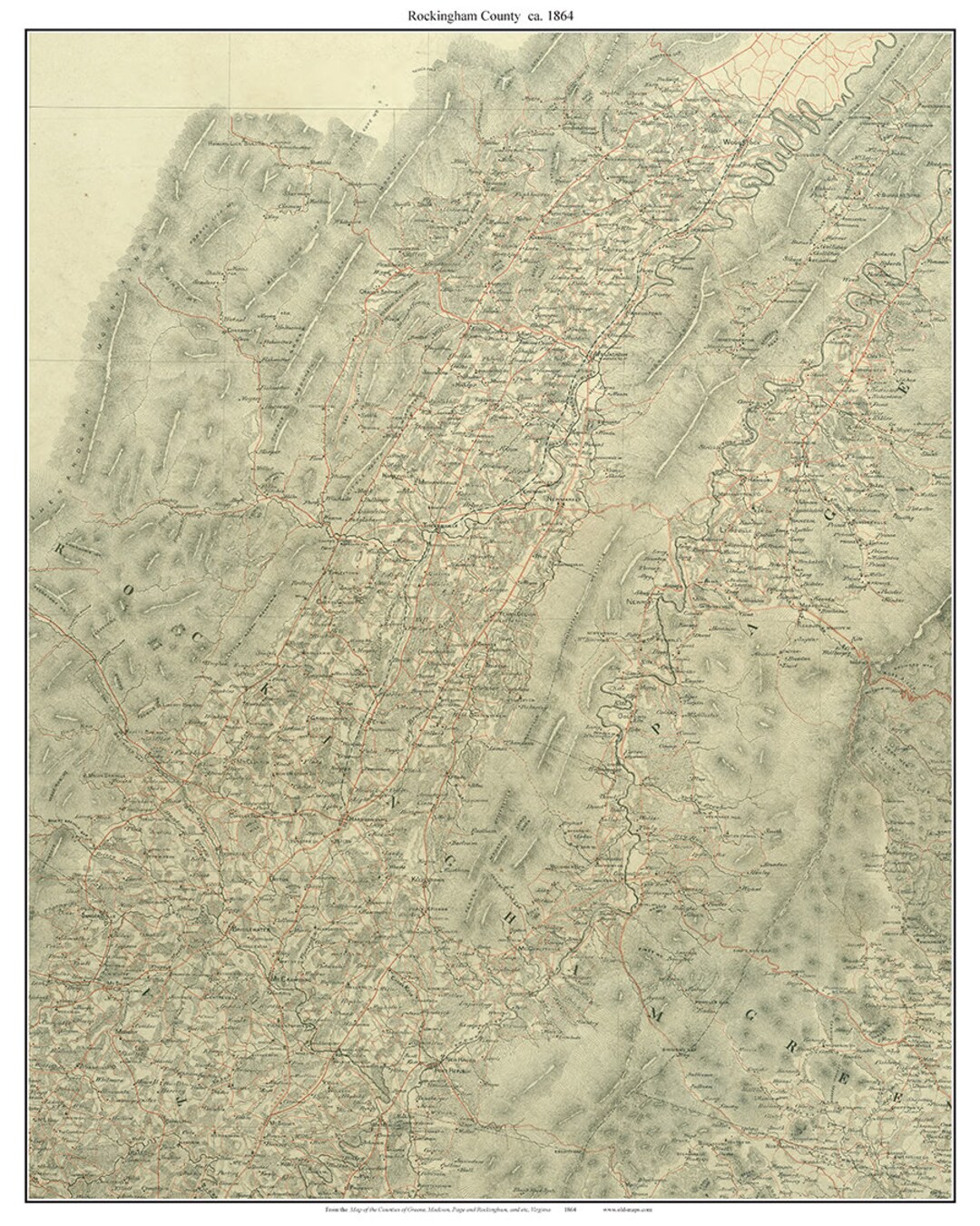 Rockingham County 1864 Old Map With Homeowner Names Virginia Wall Map ...