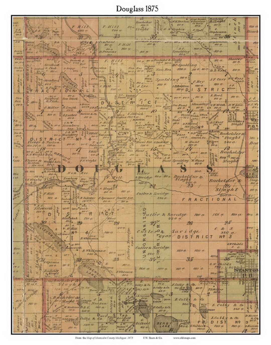 Douglass 1875 Old Town Map With Homeowner Names - Clifford Lake ...