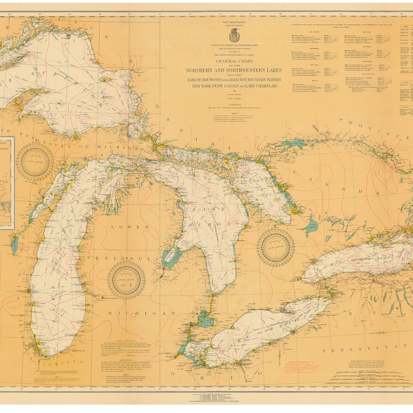 Great Lakes Map - Etsy