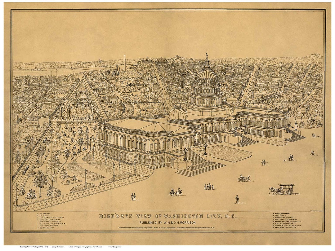 Washington DC - 1872 - Birds Eye View - Morrison - Reprint - Etsy