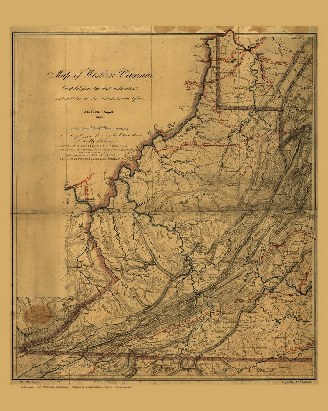 West Virginia State Map 1862 - Old State Map Reprint - Etsy
