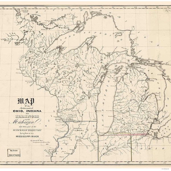 Map of Michigan and Ohio - Etsy
