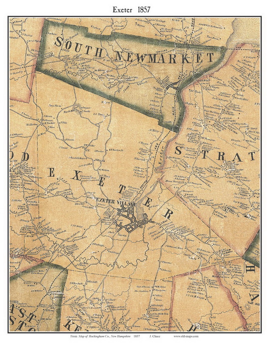 Exeter 1857 Old Town Map With Homeowner Names New Hampshire - Reprint ...
