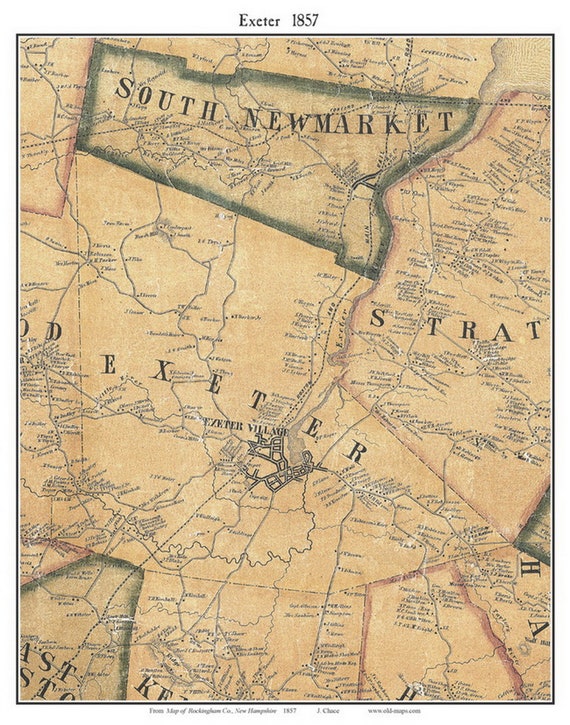 Exeter 1857 Old Town Map With Homeowner Names New Hampshire - Etsy