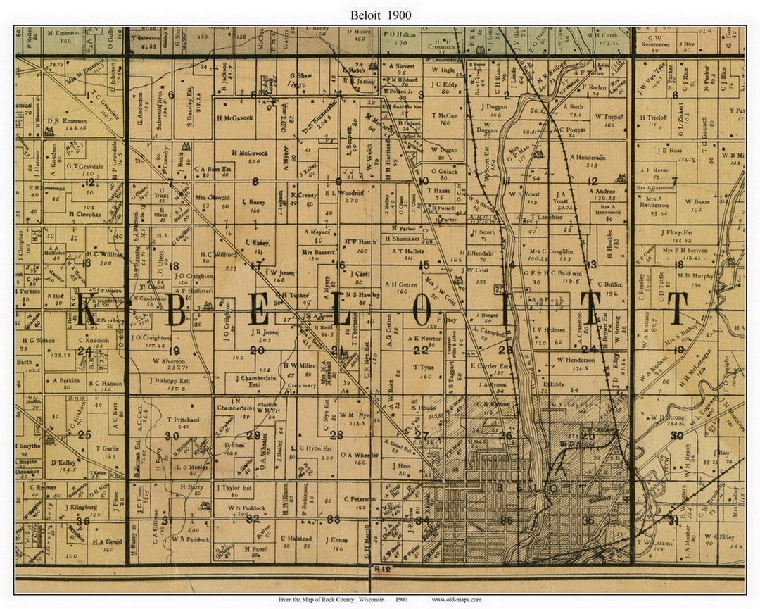 Beloit 1900 - Old Town Map With Homeowner Names - Wisconsin - Reprint ...