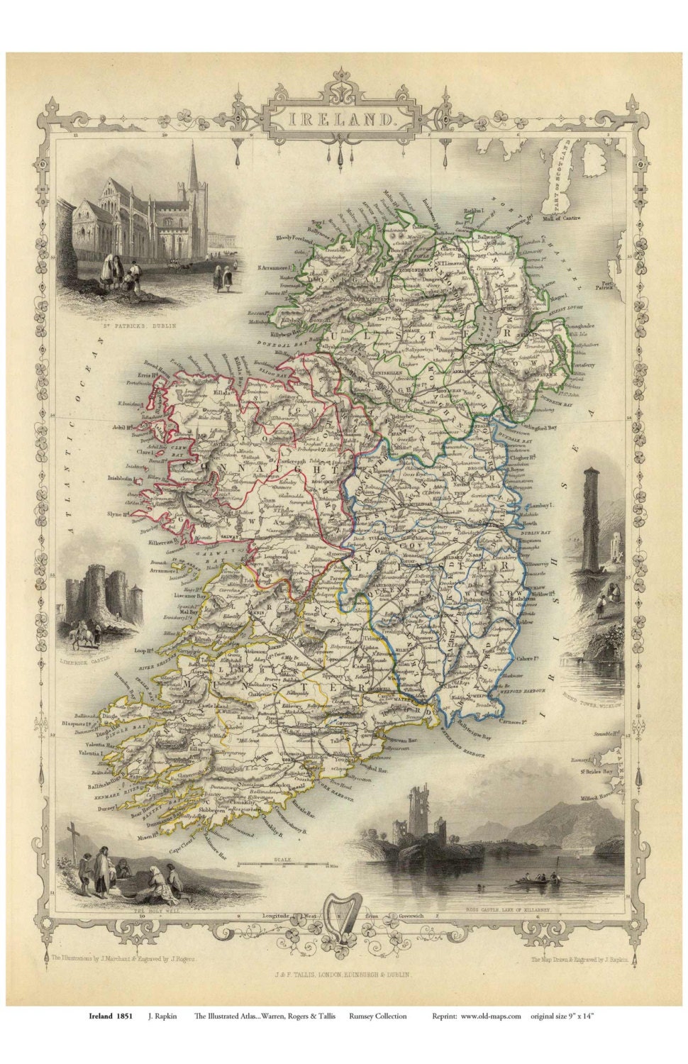 Ireland 1851 Map by Rapkin Old Map Reprint - Etsy