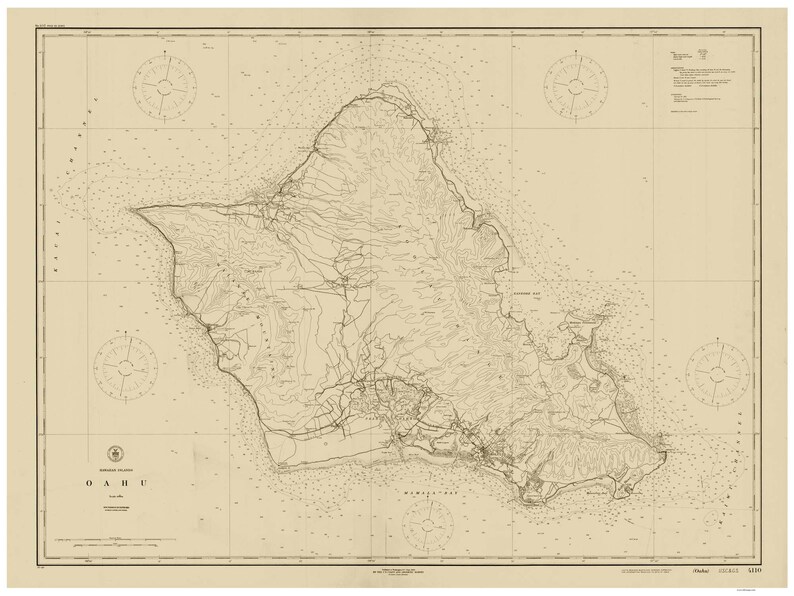 Oahu 1920 - Nautical Map - Old Map - PC Reprint Hawaii 4110 - Hawaiian ...