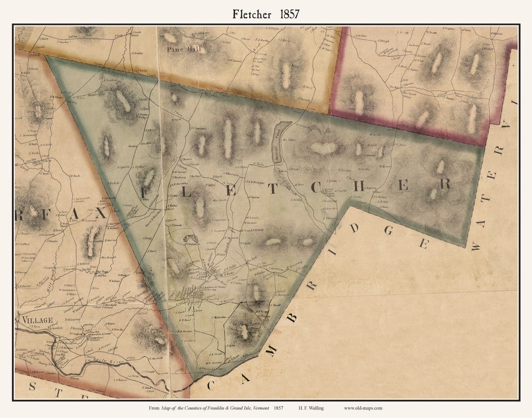Fletcher Vermont 1857 Old Town Map - Reprint Franklin Co Vermont TM - Etsy