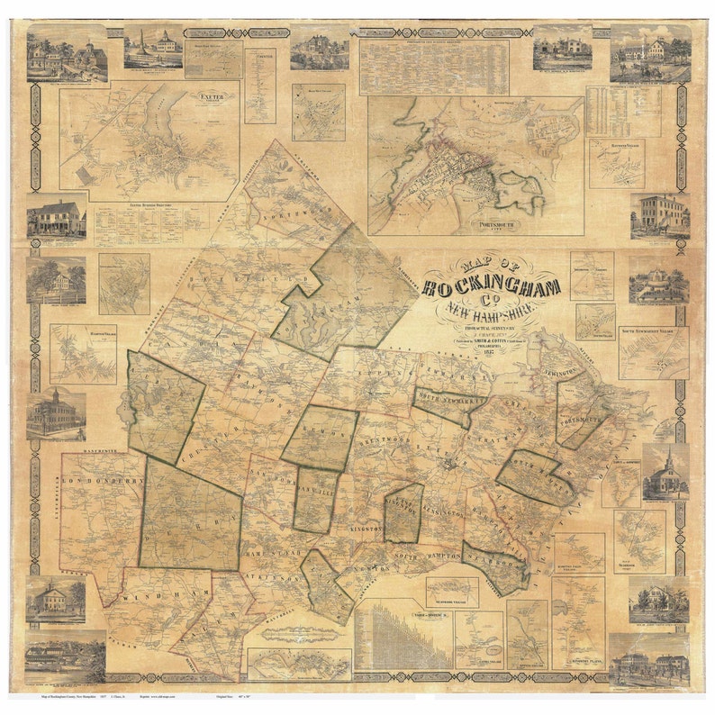 Rockingham County, New Hampshire 1857 - Old Wall Map Reprint With ...