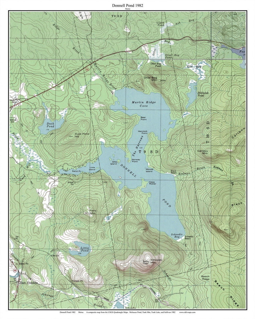 Donnell Pond 1982 Topographic Map USGS 7x7 Custom Composite Reprint ...