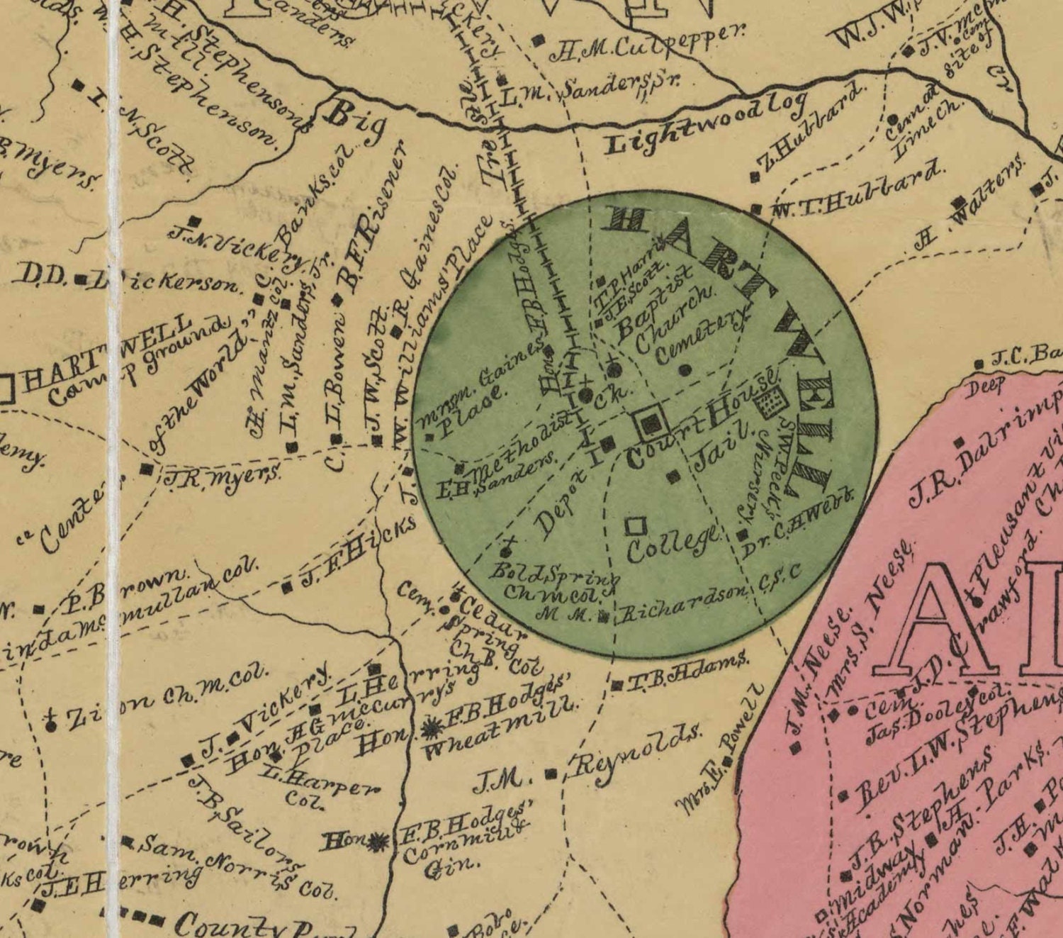Hart County Georgia 1889 Old Map Wall Map With Homeowner - Etsy