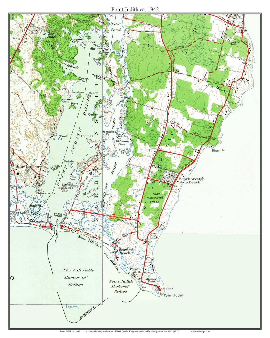 Point Judith 1955 Old Topographic Map USGS Galilee Scarborough State ...