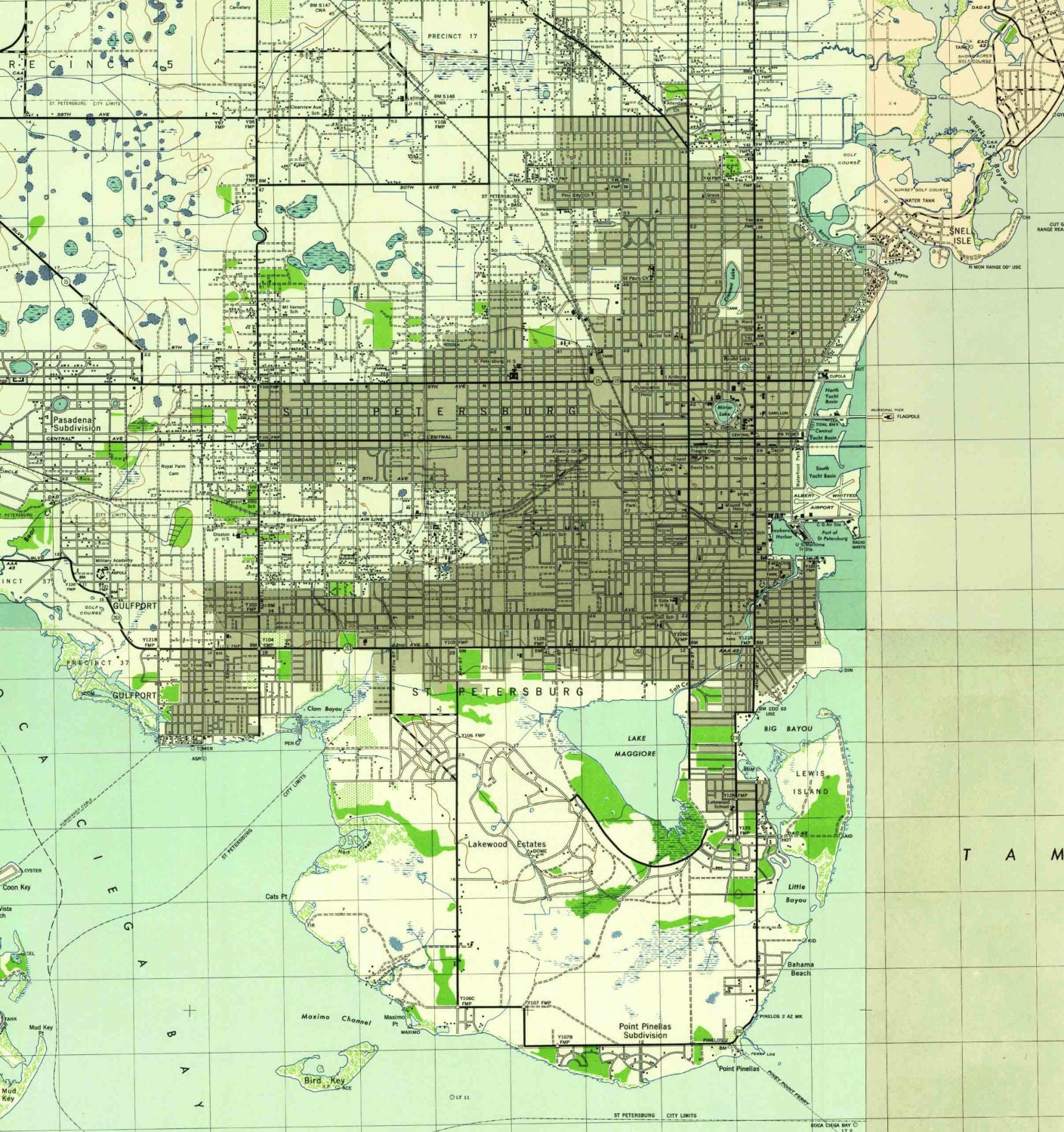 Tampa Bay Florida 1945 Old Topo Map A Composite Made From - Etsy