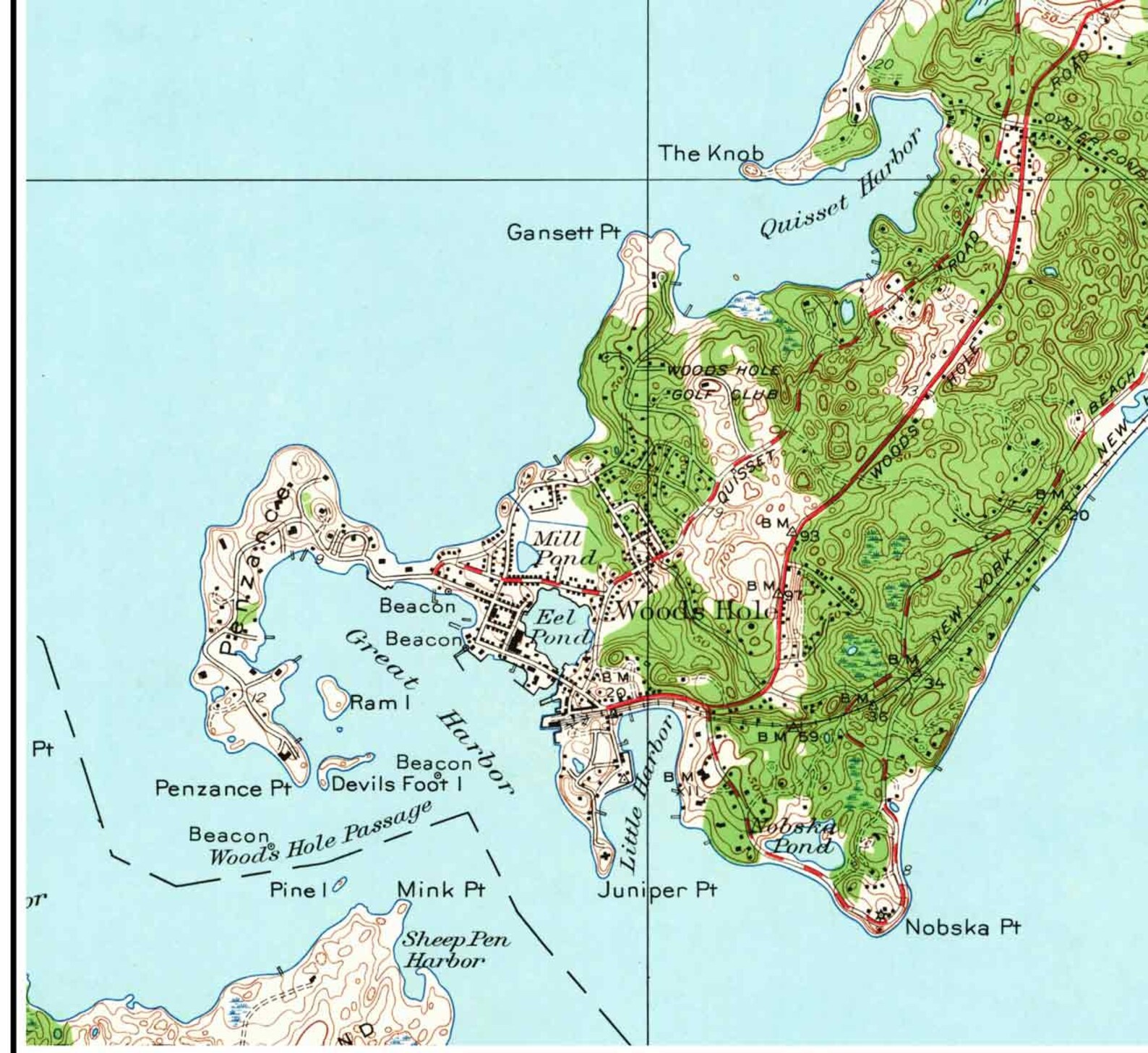 Falmouth Woods Hole 1957 Old Topo Map - Custom Composite Reprint ...