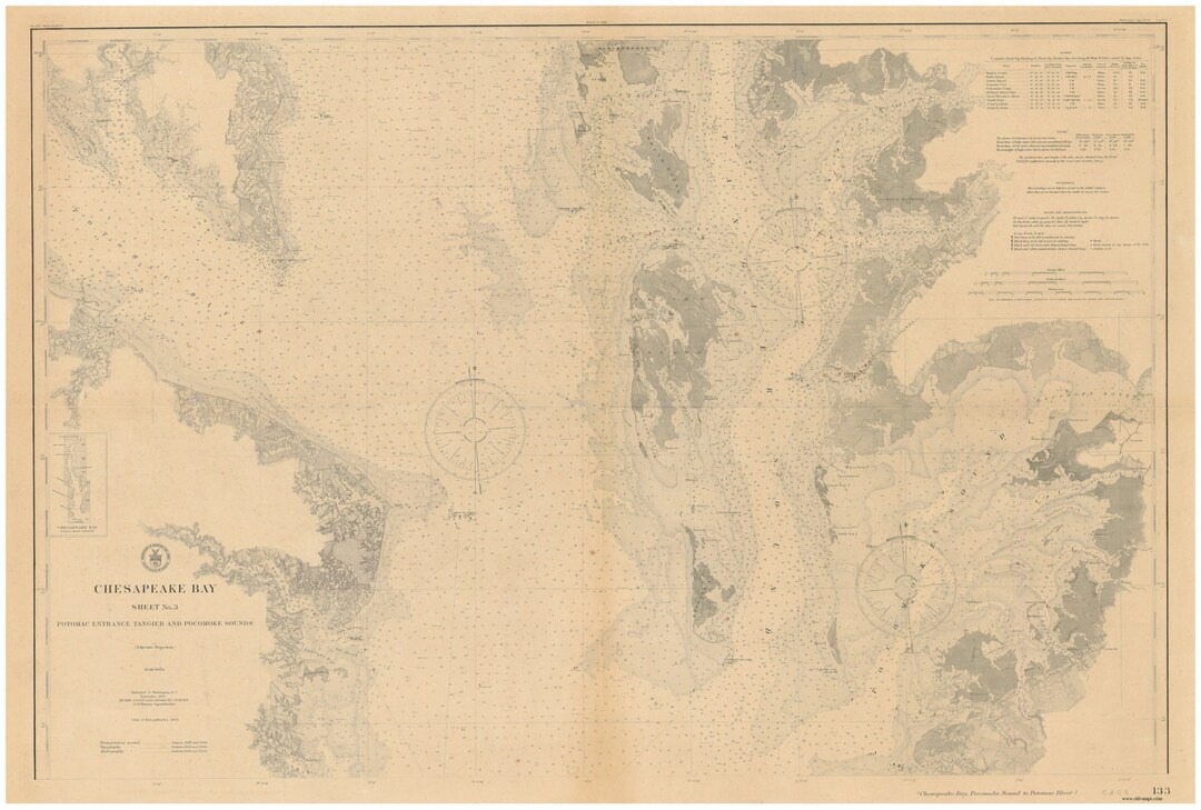 Potomac Entrance Tangier and Pocomoke Sounds - 1907 Nautical Map ...