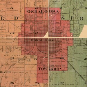 Mahaska County Iowa 1884 Old Wall Map With Landowner Names Farm Lines ...