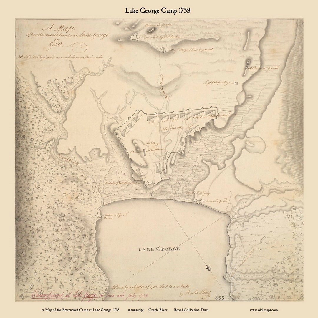 Lake George 1758 Map of Military Camp - Manuscript Reprint- French and ...