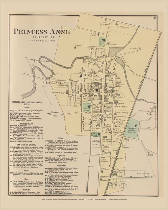 Princess Anne 1877 Old Town Map Homeowner Names Somerset - Etsy