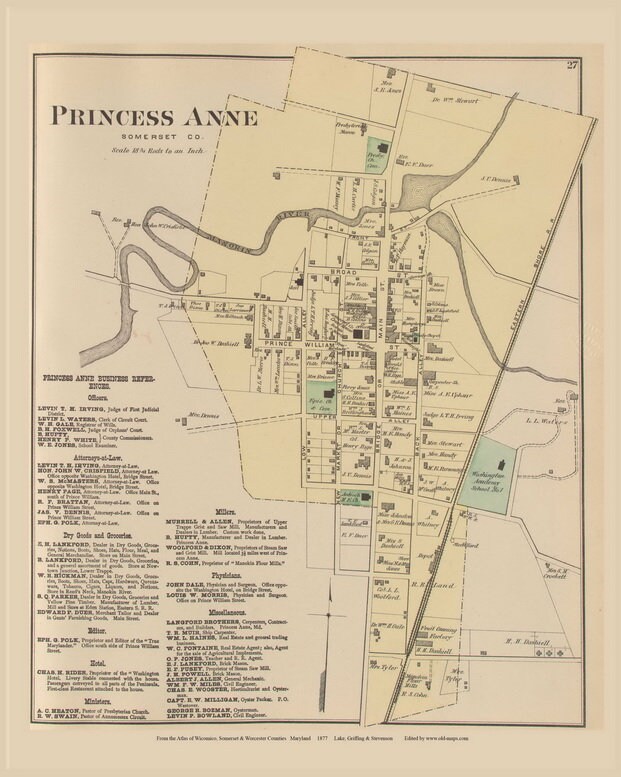 Princess Anne 1877 Old Town Map Homeowner Names Somerset - Etsy