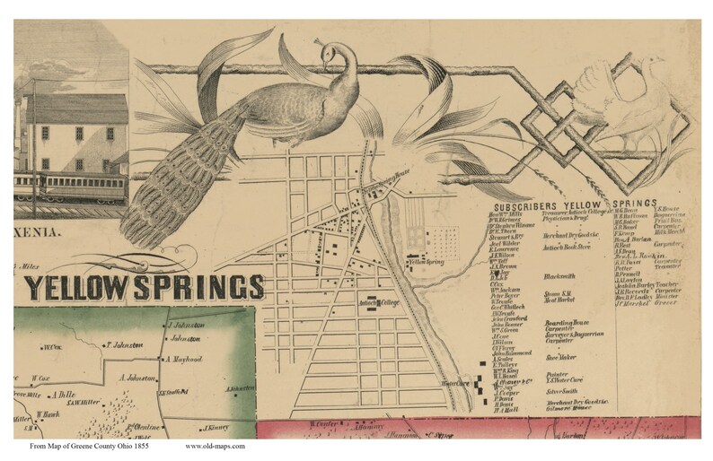Yellow Springs Village 1855 Old Town Map Ohio With Homeowner - Etsy