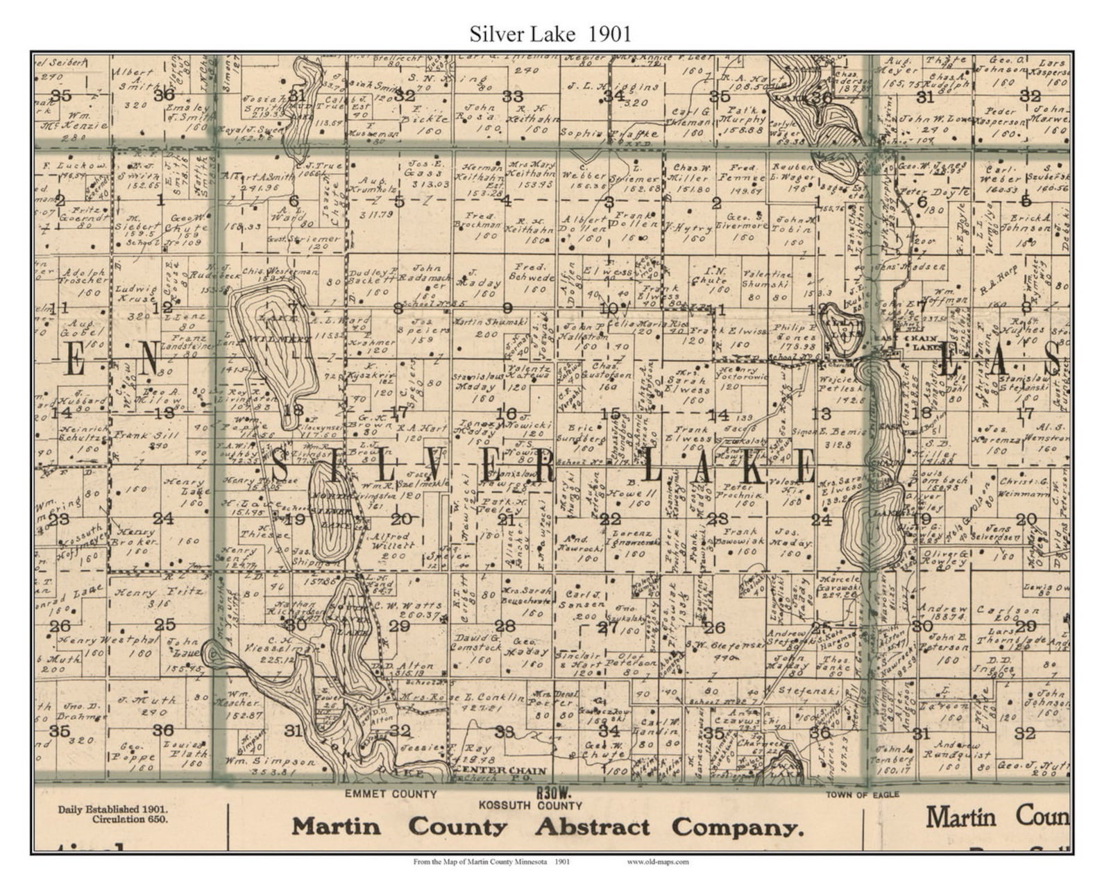 Silver Lake 1901 Old Town Map With Homeowner Names Minnesota - Etsy