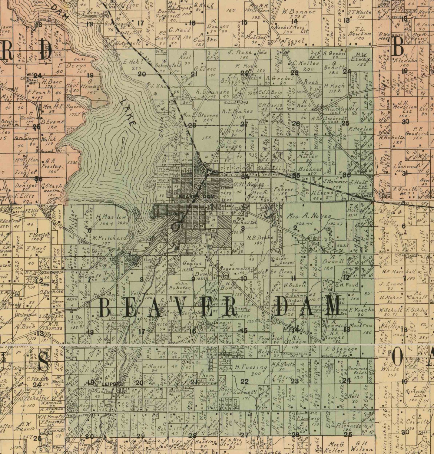 Dodge County Wisconsin 1900 - Old Wall Map Reprint With Homeowner Names ...