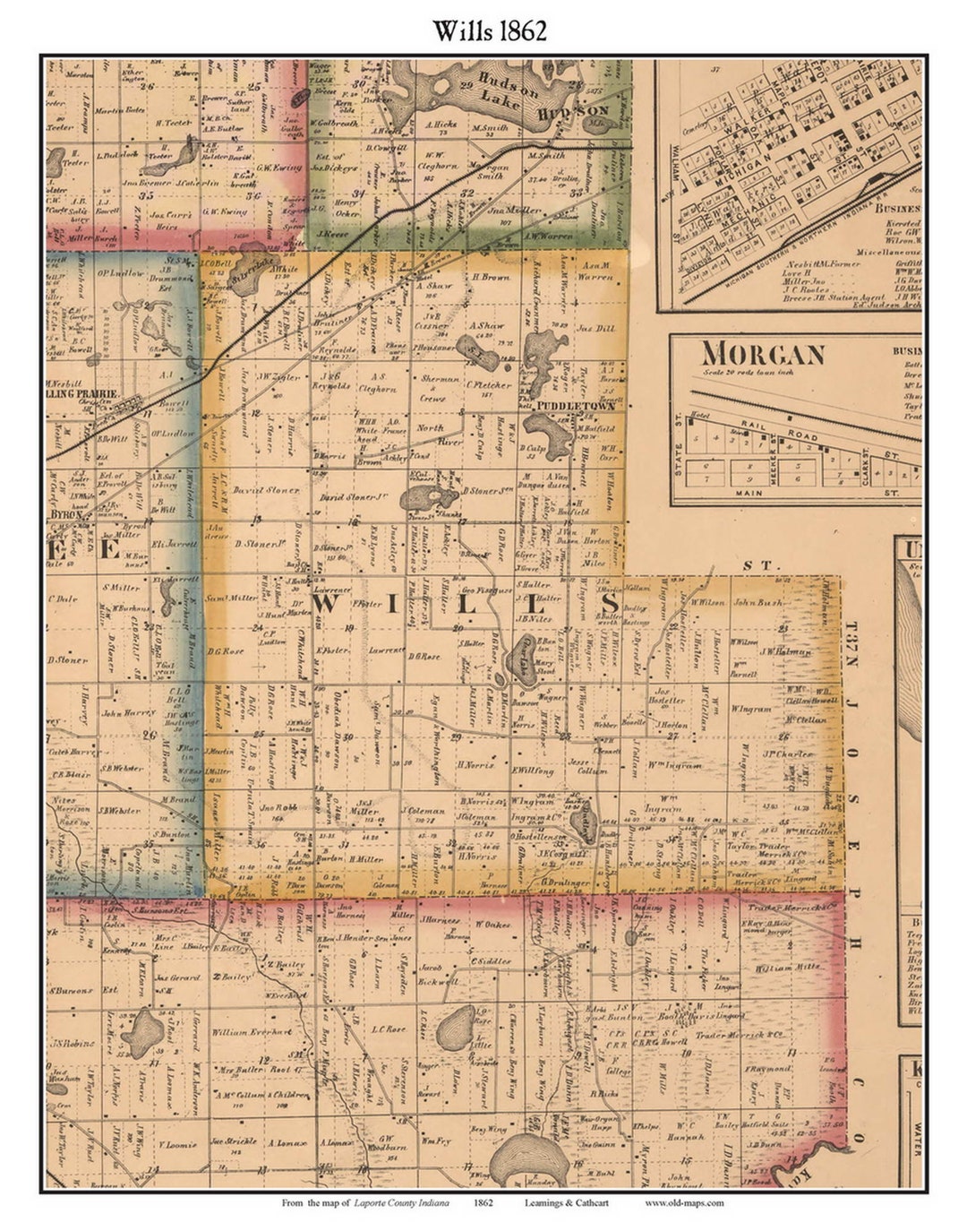 Wills 1862 Old Town Map With Homeowner Names Indiana Puddletown ...