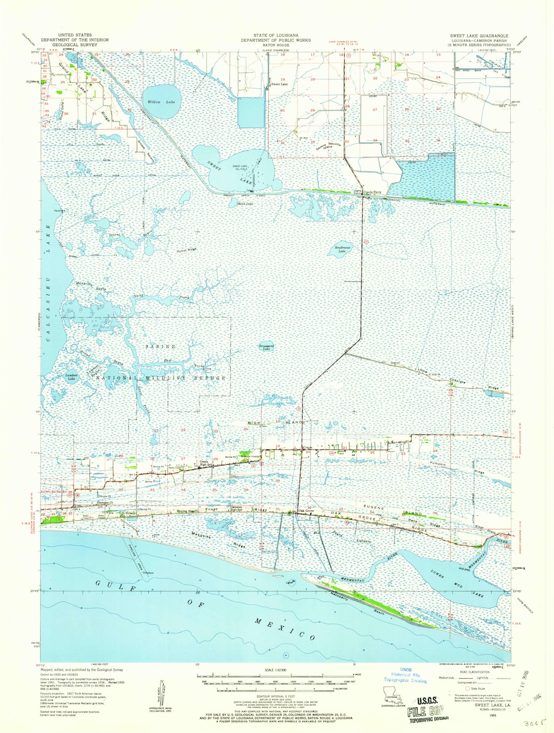 Sweet Lake 1955 1960 Old Topo Map Sabine Wildlife Refuge - Etsy