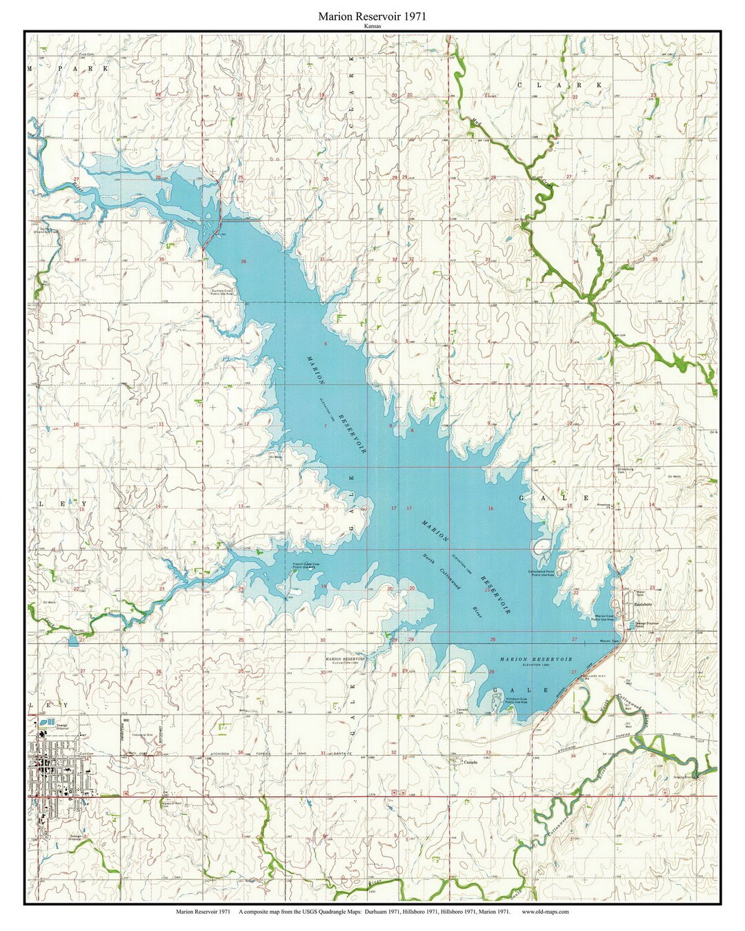 Marion Reservoir 1971 Map Reprint - Lakes Region Old Topographic USGS ...