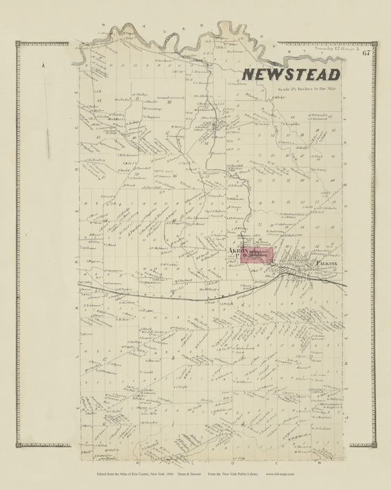 Newstead 1866 New York Erie Co Atlas Old Town Map | Etsy