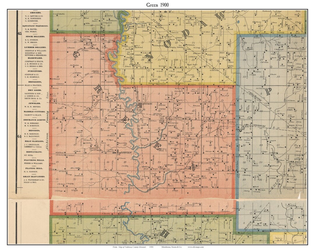 Green 1900 Old Town Map With Homeowner Names - Quitman - Missouri ...