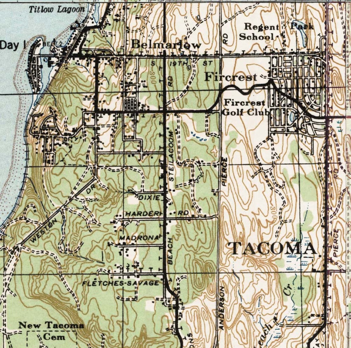 Tacoma Ca. 1940 USGS Old Topographic Map Custom Composite - Etsy