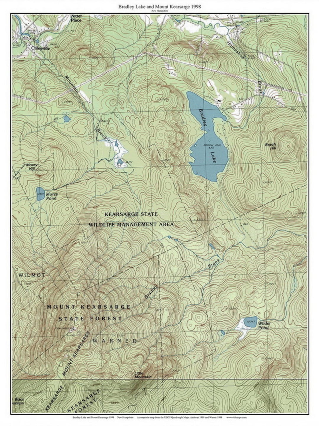 Bradley Lake 1998 Old Topographic Map Mt Kearsarge USGS Custom ...