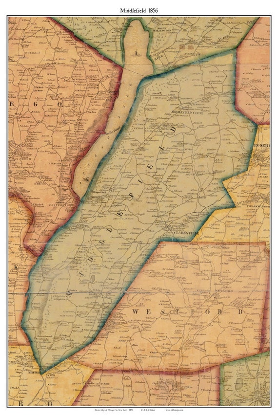 Middlefield 1856 Old Town Map With Homeowner Names New York | Etsy