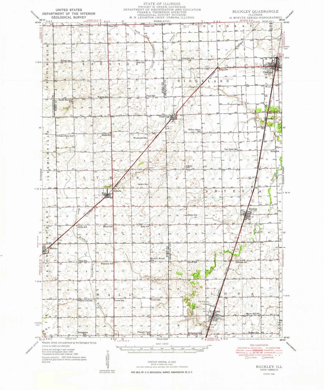 Buckley 1948 Old Topo Map Onarga Loda Melvin Quad - Etsy