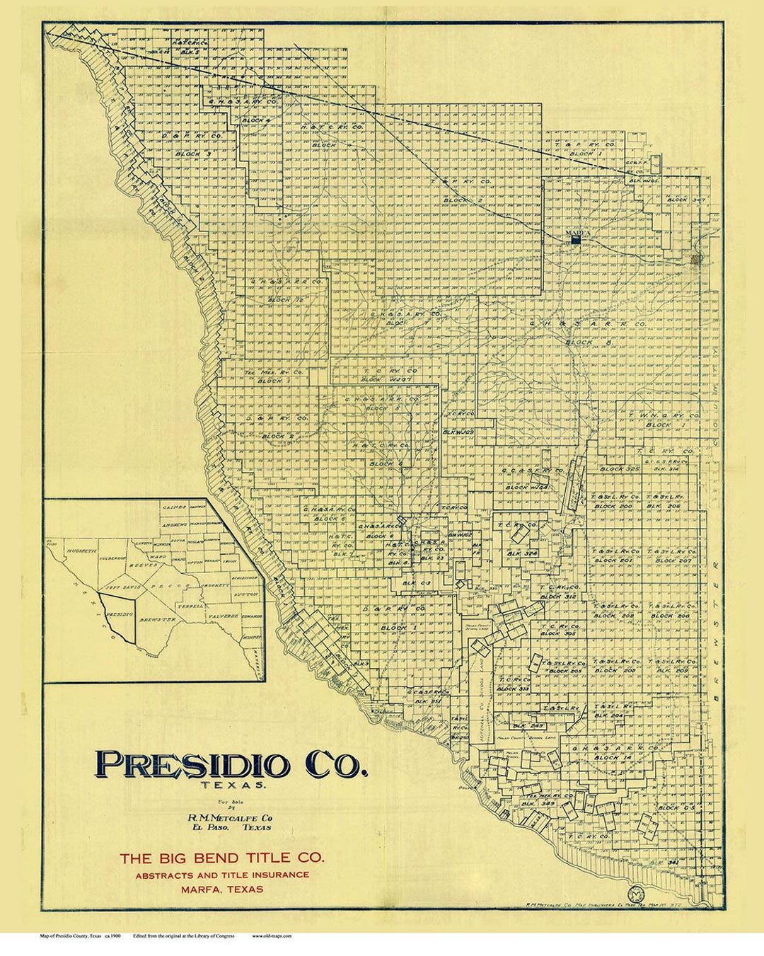 Presidio County, Texas Ca. 1900 - Old Wall Map Reprint With Land Owners ...