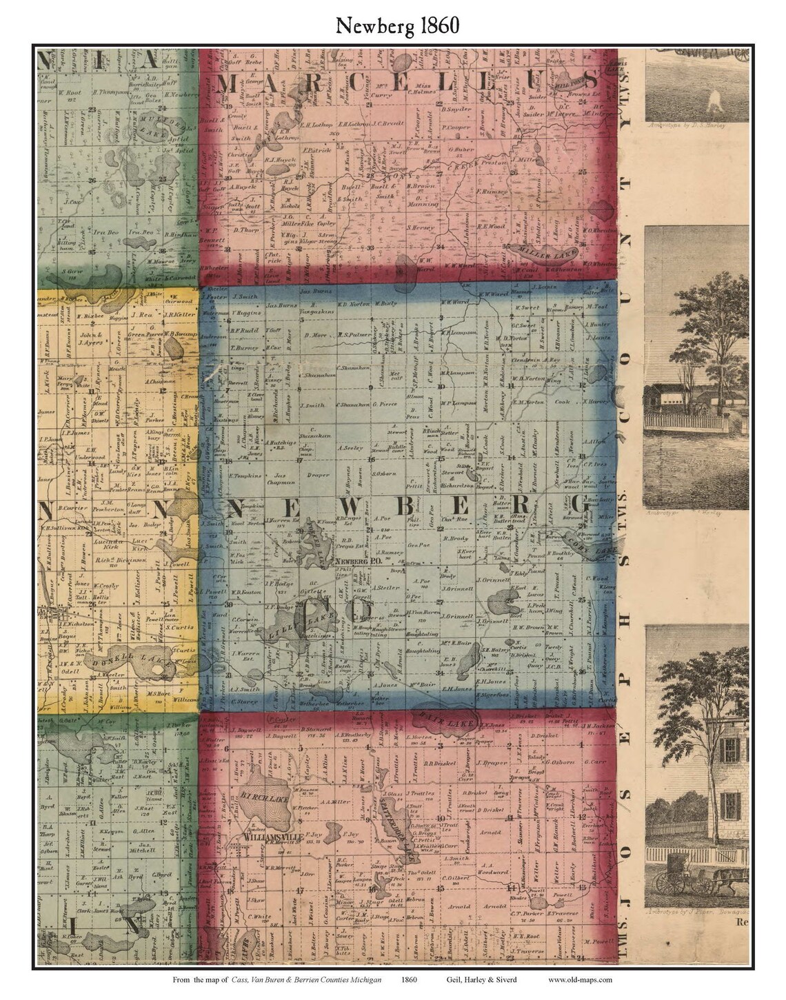 Newberg 1860 Old Town Map With Homeowner Names Forked Lake - Etsy