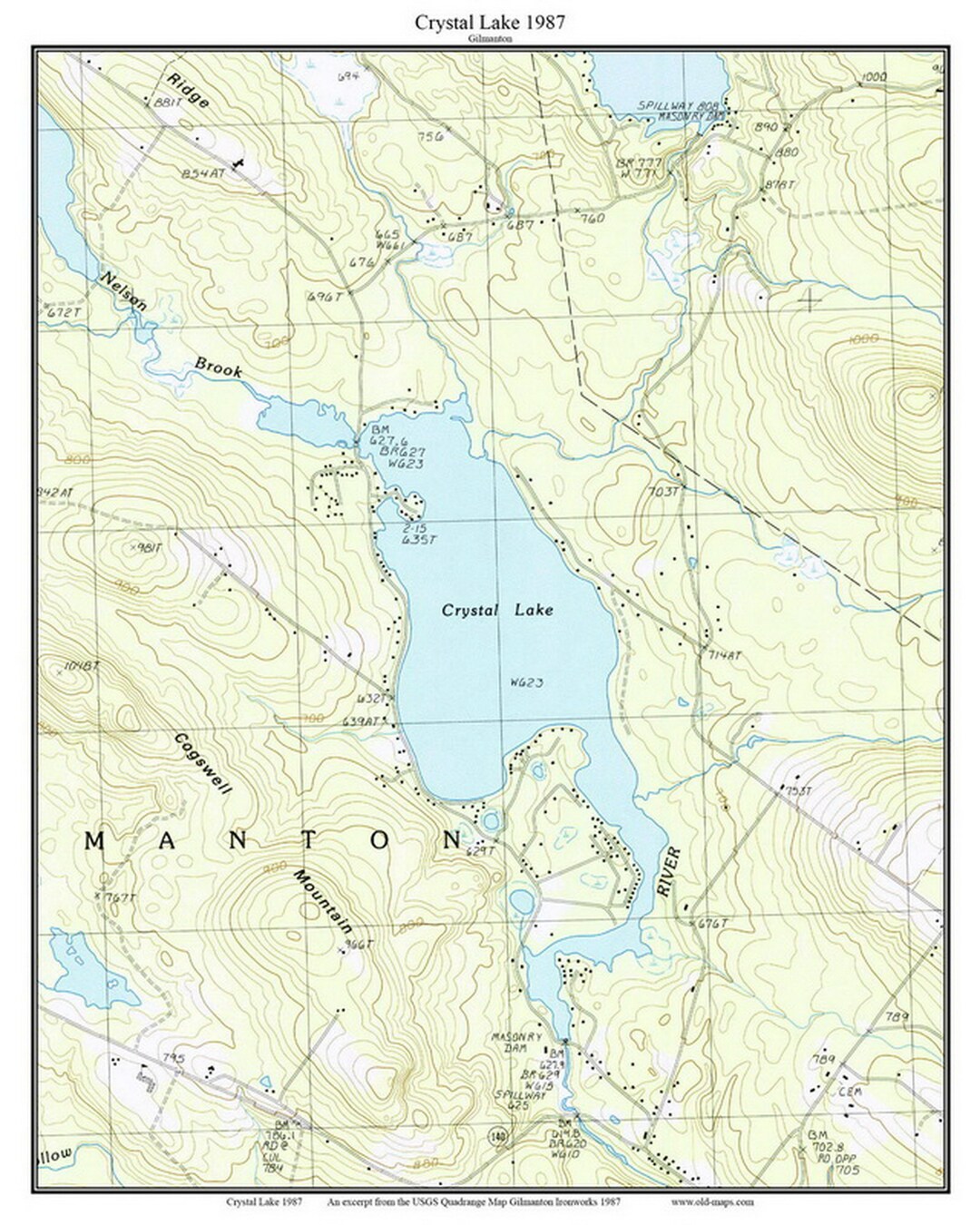 Crystal Lake - 1987 Old Topographic Map Gilmanton Cogswell Mountain ...